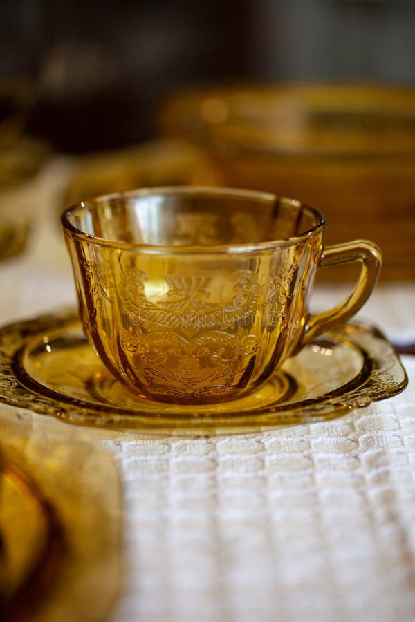 Table Setting with Antique Tea Glass Set with Filigree Pattern. Stock ...