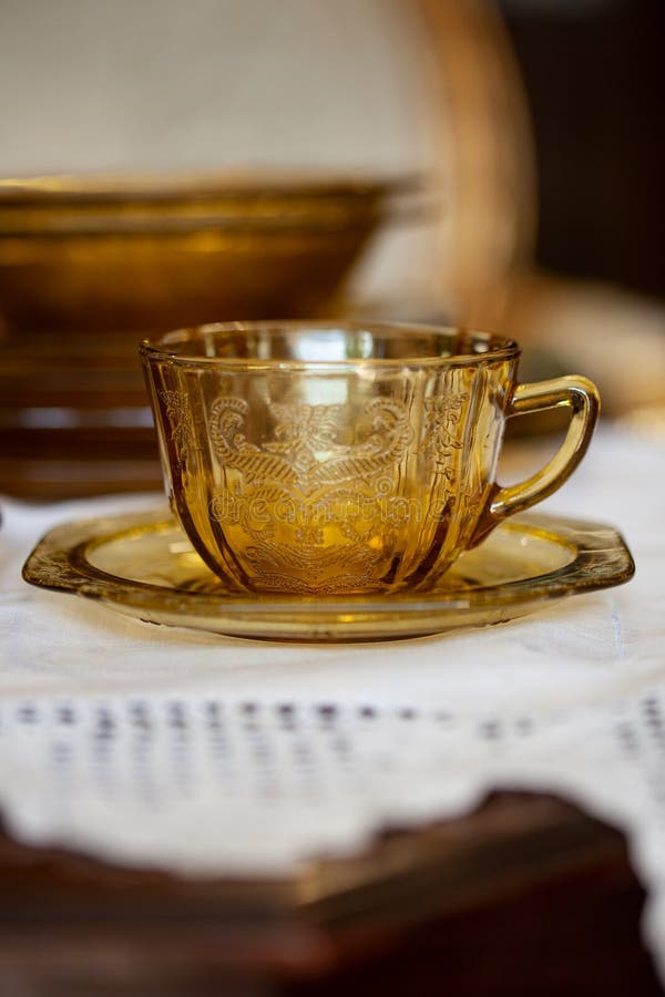 Table Setting with Antique Tea Glass Set with Filigree Pattern. Stock ...