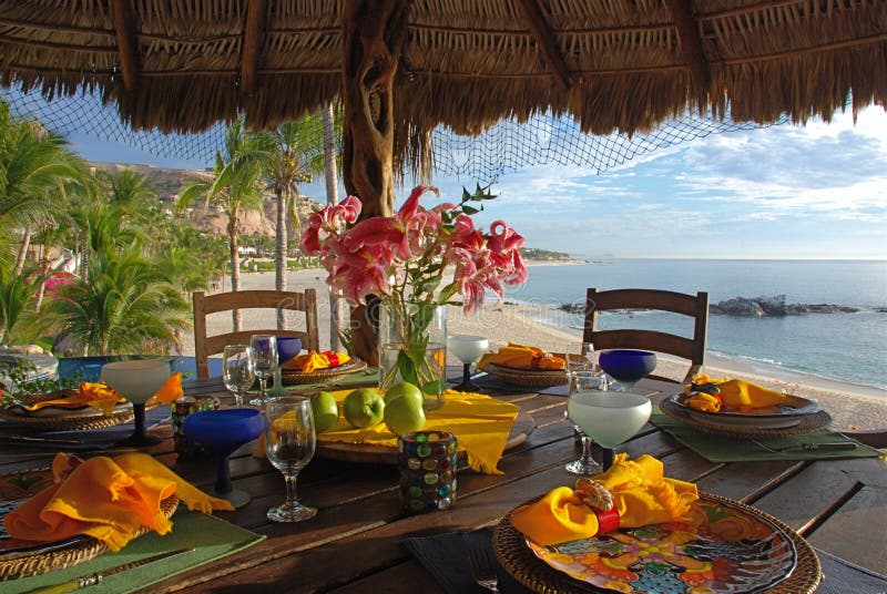 Table setting at the beach stock image. Image of baja - 7853055