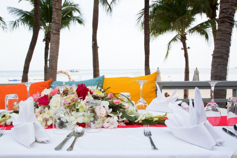 Table Setting at Beach Restaurant. Stock Image - Image of dinner, food ...