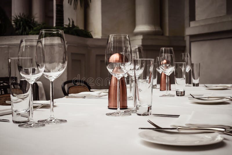 Table Setting in Beautiful European Restaurant Stock Image - Image of ...