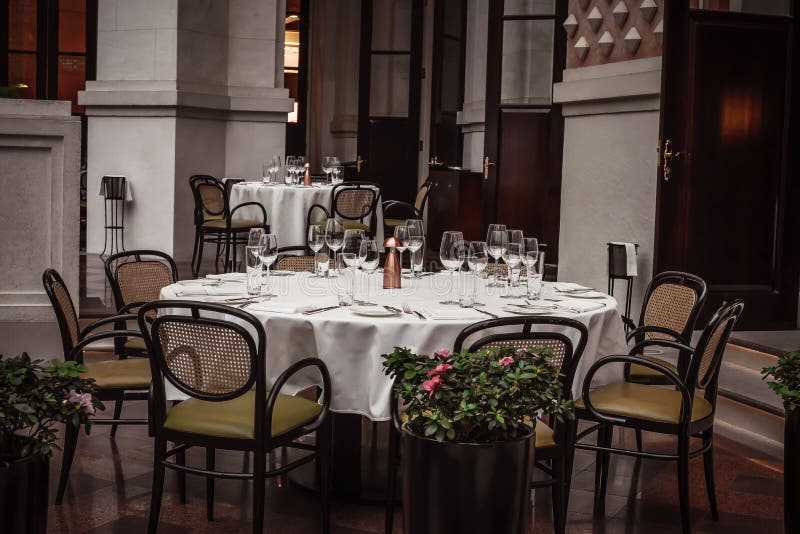 Table Setting in Beautiful European Restaurant Stock Image - Image of ...