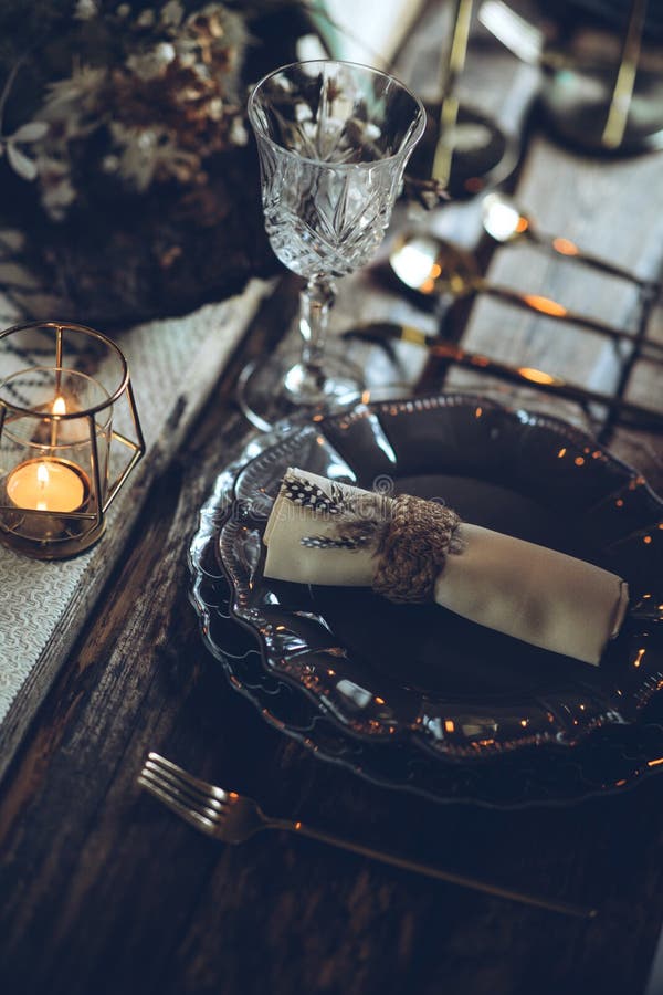 Table Setting. a Beautifully Decorated Table in a Rustic Style Stock ...