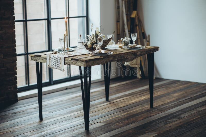 Table Setting. a Beautifully Decorated Table in a Rustic Style Stock ...