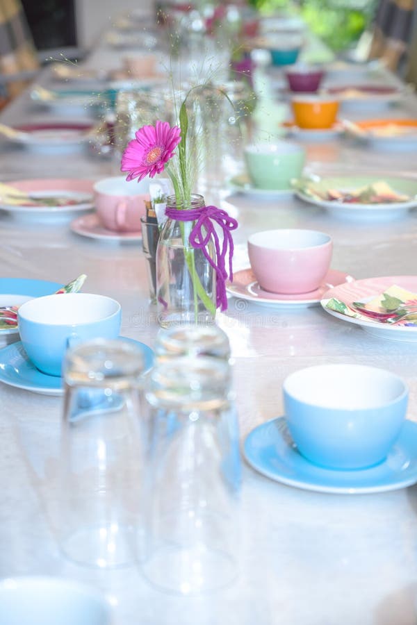 Table Setting for a Birthday Party Stock Photo - Image of plates ...