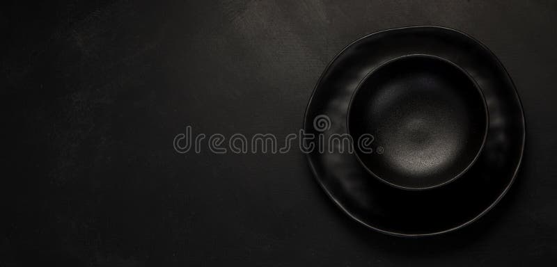 Table Setting with a Black Plates on a Black Background. Minimalism ...