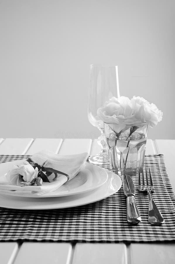 Table Setting with Blue Checkered Tablecloth, White Napkin and Y Stock ...
