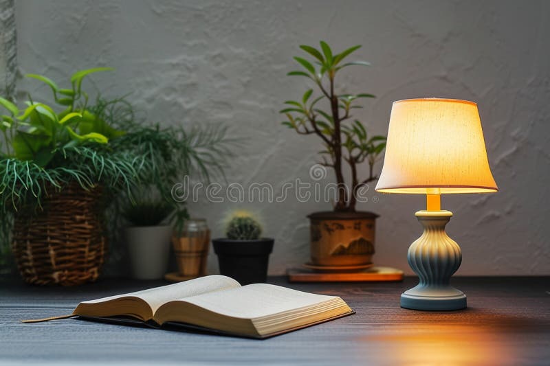 Table Setting Book and Lamp Create a Cozy Reading Corner Stock ... Table Setting Book and Lamp Create a Cozy Reading Corner Stock ...