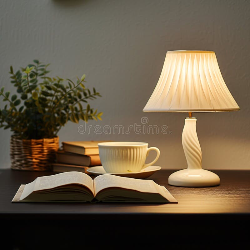 Table Setting Book and Lamp Create a Cozy Reading Corner Stock ...