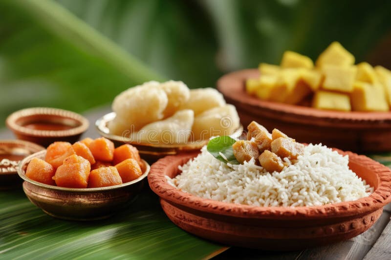 A Table Setting with Bowls Filled with Rice and Fruit for a Meal or ...