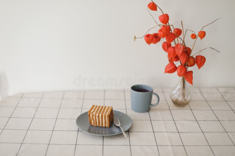 Table Setting for Breakfast with Delicious Cake, Aesthetic Look Stock ...