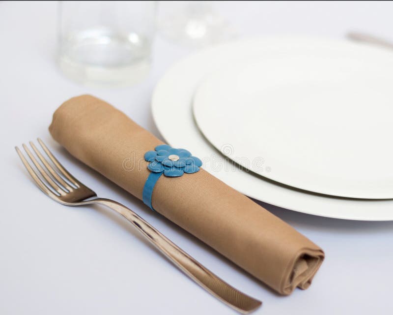 Table Setting with Brown Napkin Stock Photo - Image of fork, dine: 38709546