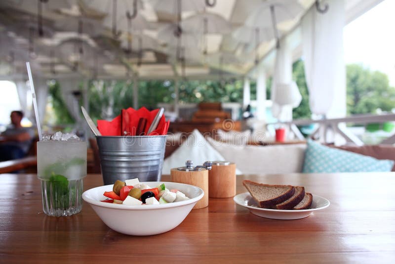 Table setting in cafe stock image. Image of party, food - 66120083