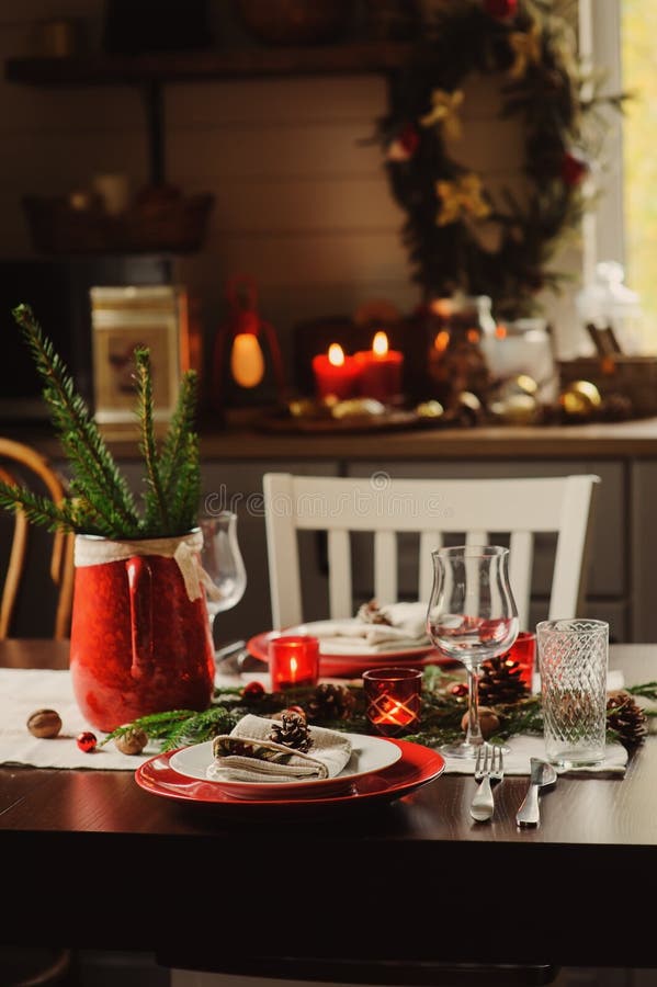 Table Setting for Celebration Christmas and New Year Holidays. Festive ...