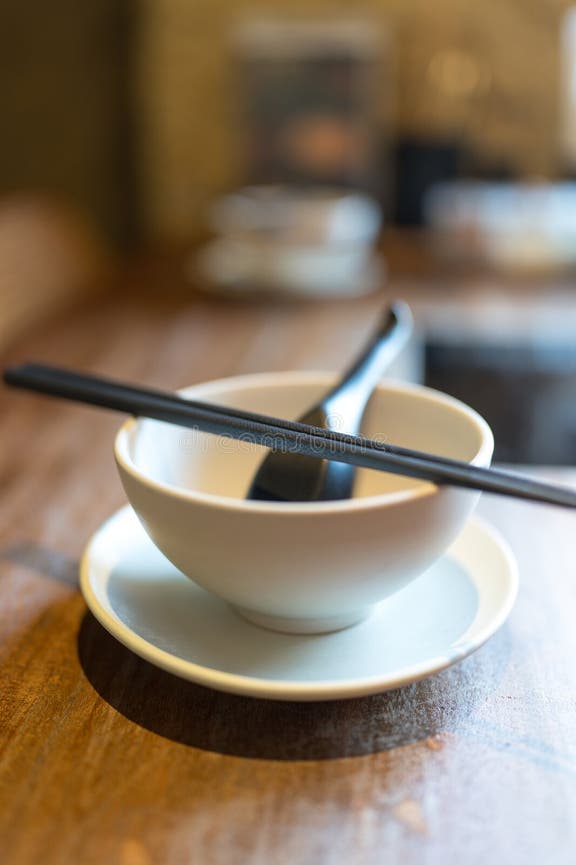 Table Setting with Ceramic, Chopsticks and Spoon Stock Photo - Image of ...