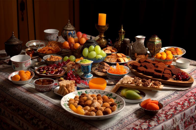 Table Setting with Colourful Ramadan Halal Food. Generative AI Stock ...