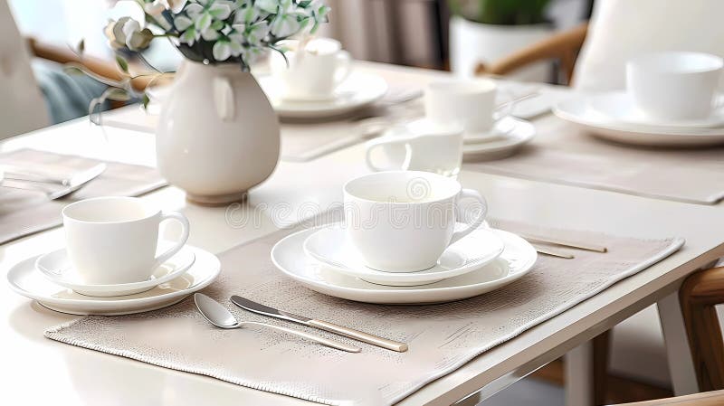 Table Setting with Cups and Saucers in Cafe, Generative AI ...
