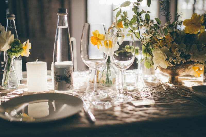 Table Setting for Dinner or Banquet in Restaurant on the Sunset ...
