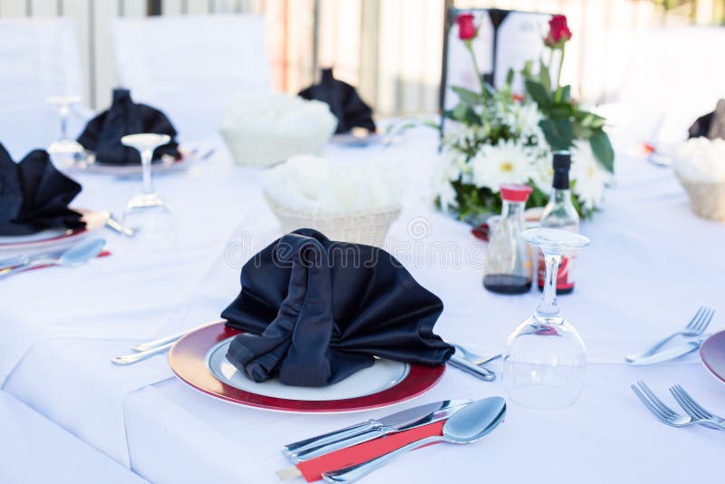 Table Setting for Dinner in Black and White Stock Image - Image of ...