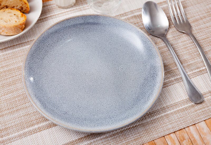 Empty Plate and Cutlery. Dining Table in Restaurant Stock Image - Image ...