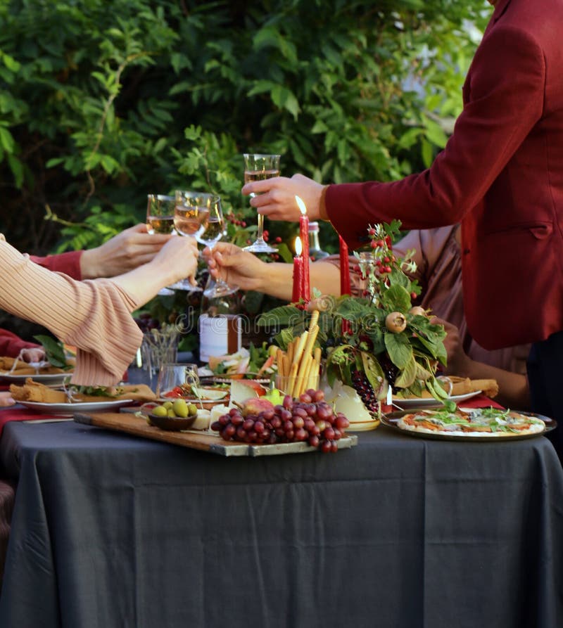 Table Setting Dinner Friends Stock Photo - Image of glass, meal: 266665830
