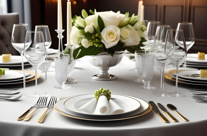 Table Setting for a Dinner. Generative AI Stock Illustration ...