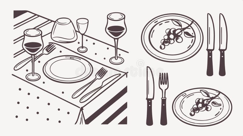 Table Setting Dinner Vector, Restaurant Scene Art, Elegant Dining ...