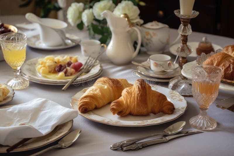 Table Setting for Elegant Tea Party, with Flaky Puff Pastries and ...