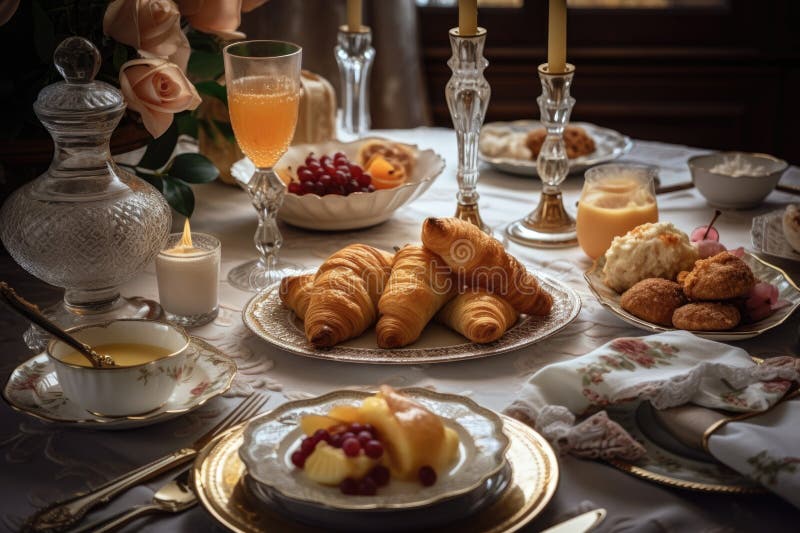 Table Setting for Elegant Tea Party, with Flaky Puff Pastries and ...