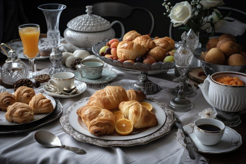 Table Setting for Elegant Tea Party, with Flaky Puff Pastries and ...