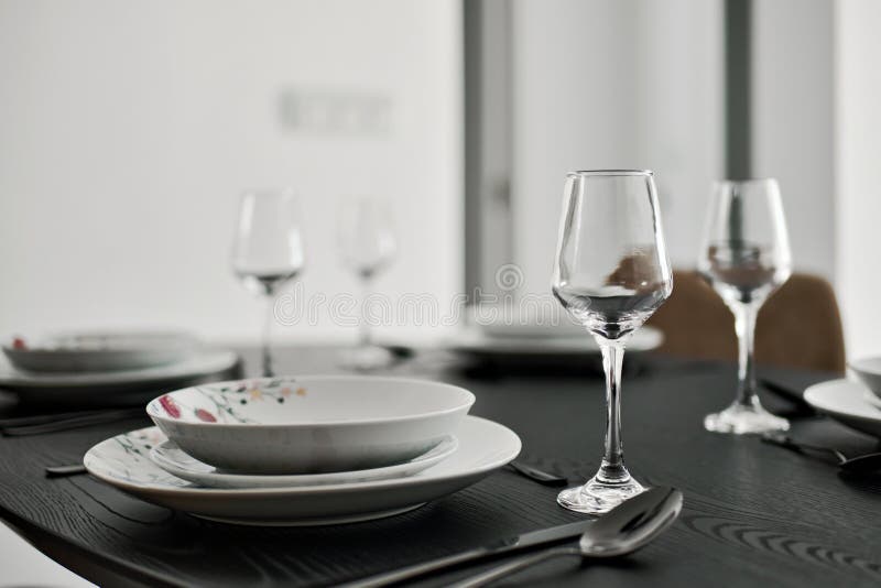 Table Setting with Elegantly Placed Glassware and Dinnerware Stock ...