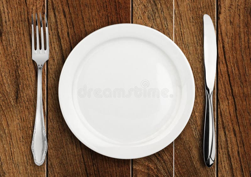 Table Setting, Empty Plate and Silverware on Wooden Table, Top V Stock ...