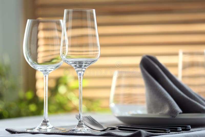Table Setting with Wine Glasses and Napkin Stock Photo - Image of fancy ...
