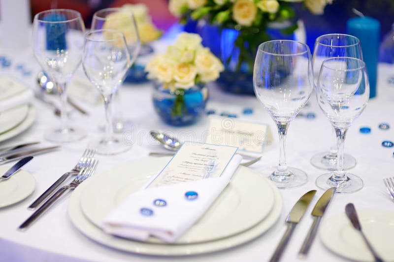 Table Setting for an Event Party Stock Photo - Image of design, blue ...