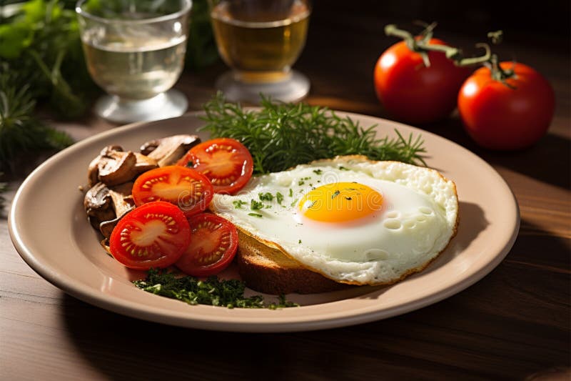 Table Setting Features a Classic Fried Egg Breakfast Presentation Stock ...