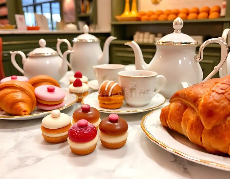 Elegant Afternoon Tea Scene with Pastries and Tea Service Stock ...