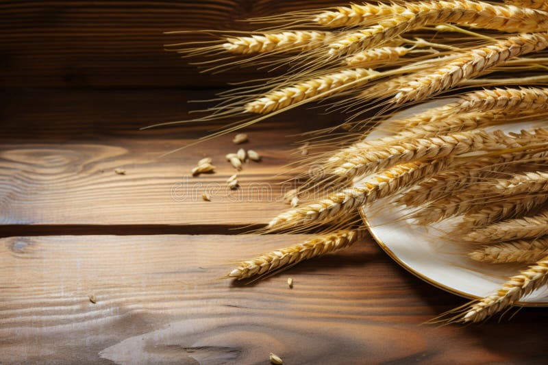 Table Setting, Featuring Wheat on a Wooden Surface for Food Stock ...