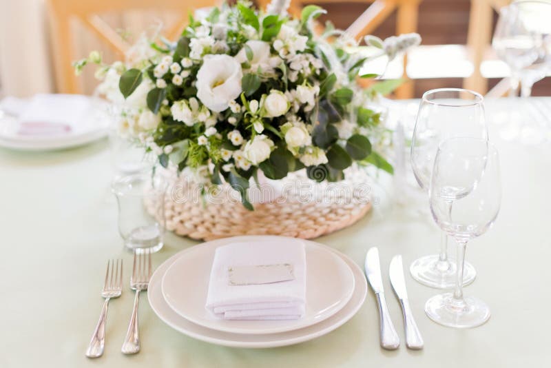 Table Setting and Flower Composition Stock Image - Image of elegant ...