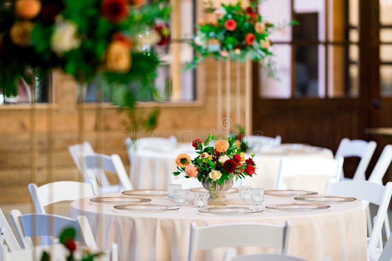 Table Setting Flowers at Wedding Reception Stock Photo - Image of ...
