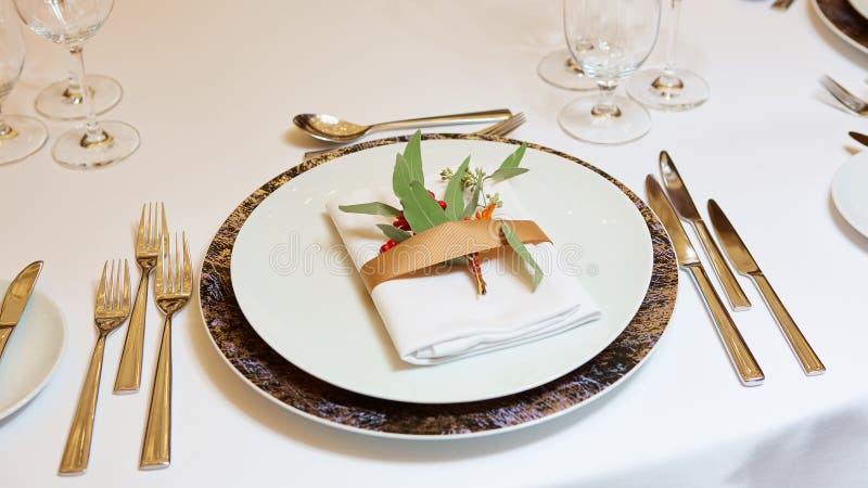 Table Setting with Fork, Knife, Plates and Glass Stock Photo - Image of ...