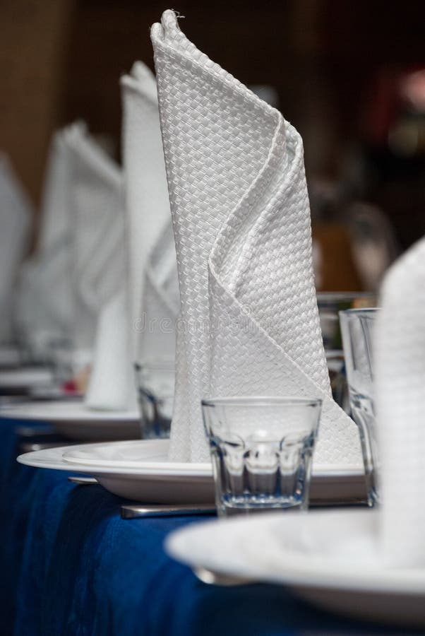 Table Setting in Front of the Banquet Stock Image - Image of blue ...