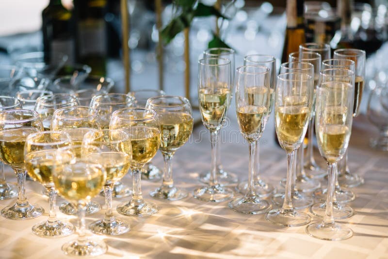 Festive Table Setting with Champagne. Champagne Glasses Close Up Stock ...