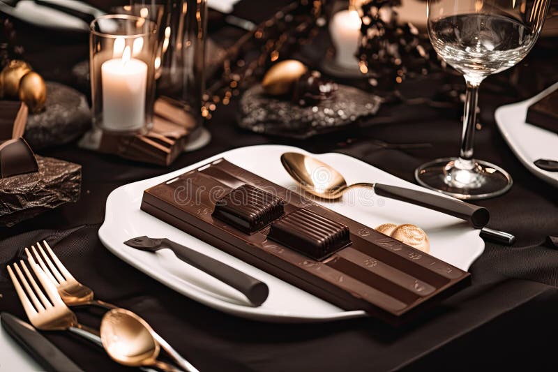 Table Setting with Gourmet Chocolate Bars, Cutlery, and Glassware for ...