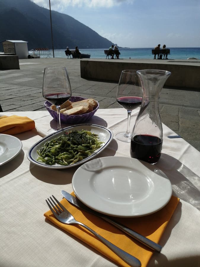 Table Setting with Green Pasta Stock Photo - Image of decoration ...
