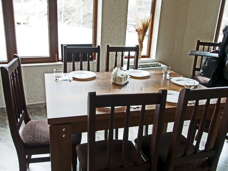 Table Setting Inside a Small Roadside Cafe Stock Image - Image of ...