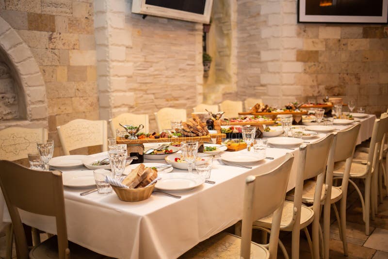 Table Setting in an Italian Restaurant Stock Image - Image of sauce ...