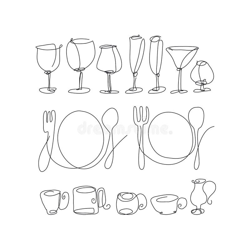 Table Setting. Vector Sketch. Stock Vector - Illustration of dinner ...