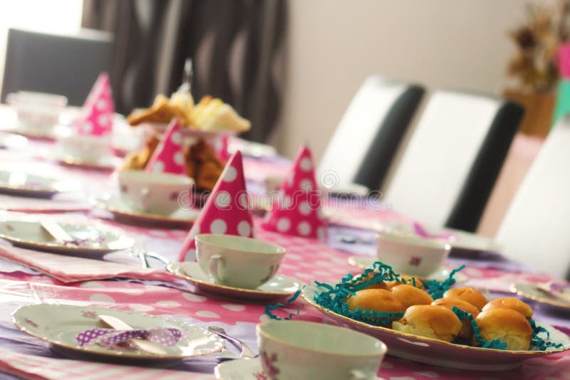 Table Setting Laid Out in Preparation for a Children`s Party Stock ...
