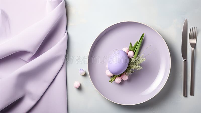A Table Setting for One Person, a Plate with a Rabbit on a Napkin ...
