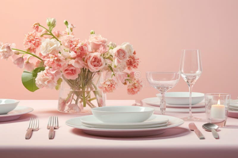 Table Setting in Pastel Colors. Luxury Elegant Table Setting, Glasses ...